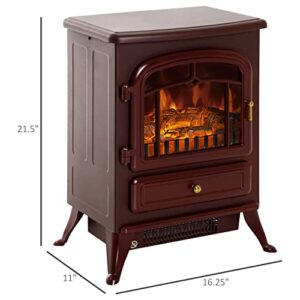 HOMCOM 22" Electric Fireplace Heater, Fireplace Stove with Realistic LED Flames and Logs, and Overheating Protection, 750W/1500W, Red