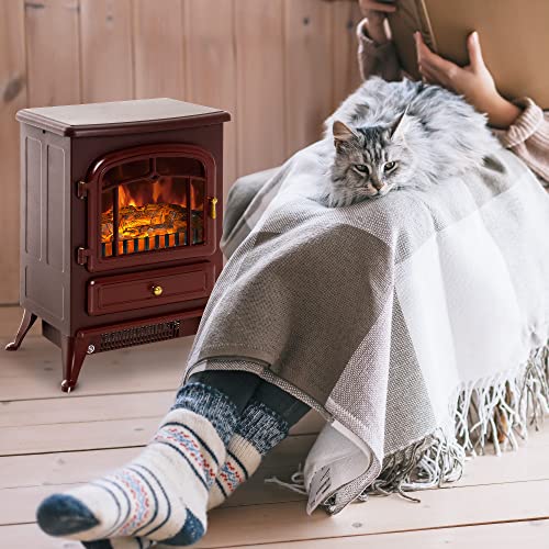 HOMCOM 22" Electric Fireplace Heater, Fireplace Stove with Realistic LED Flames and Logs, and Overheating Protection, 750W/1500W, Red