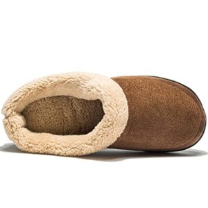 NewDenber NDB Men's Warm Memory Foam Suede Plush Shearling Lined Slip On Indoor Outdoor Clog House Slippers (9-10 D(M) US, Dark Brown)