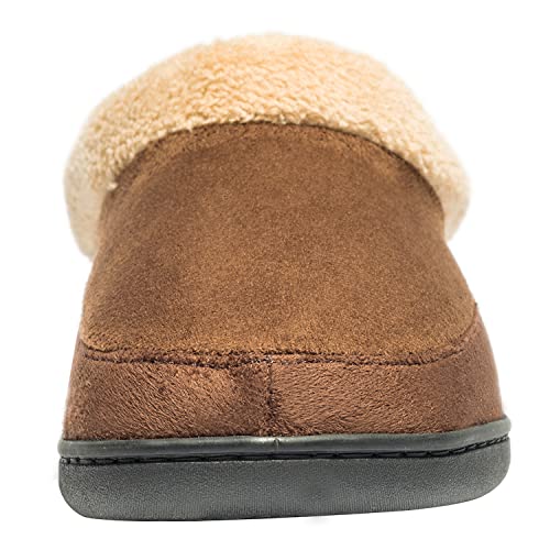 NewDenber NDB Men's Warm Memory Foam Suede Plush Shearling Lined Slip On Indoor Outdoor Clog House Slippers (9-10 D(M) US, Dark Brown)