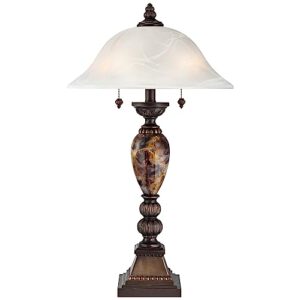 kathy ireland Mulholland Traditional Vintage Table Lamps 27" Tall Set of 2 Aged Bronze Faux Marble White Alabaster Glass Dome Shade for Living Room Bedroom House Bedside Nightstand Office