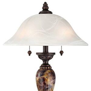 kathy ireland Mulholland Traditional Vintage Table Lamps 27" Tall Set of 2 Aged Bronze Faux Marble White Alabaster Glass Dome Shade for Living Room Bedroom House Bedside Nightstand Office