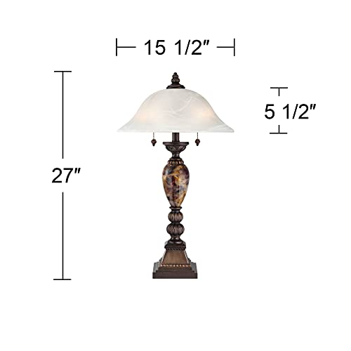 kathy ireland Mulholland Traditional Vintage Table Lamps 27" Tall Set of 2 Aged Bronze Faux Marble White Alabaster Glass Dome Shade for Living Room Bedroom House Bedside Nightstand Office