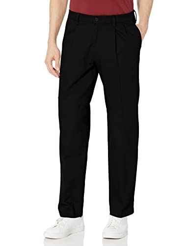 Dockers Men's Classic Fit Signature Khaki Lux Cotton Stretch Pants-Pleated (Regular and Big & Tall), Black, 46W x 30L