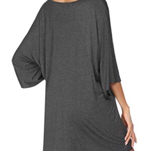 Ekouaer Deep V Neck Sleepshirt Sexy Cotton Nightshirt For Women, Gray, Large