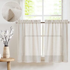 jinchan beige kitchen curtains linen tier curtains 45 inches farmhouse cafe curtains light filtering flax country rustic bathroom rv 2 panels crude