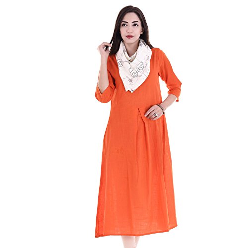 Indian Women's Plain With Scarf Rayon Kurti Orange Top By Chichi, Small