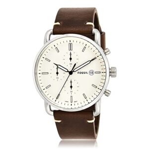 fossil men's commuter quartz leather chronograph watch, color: silver, brown (model: fs5402)