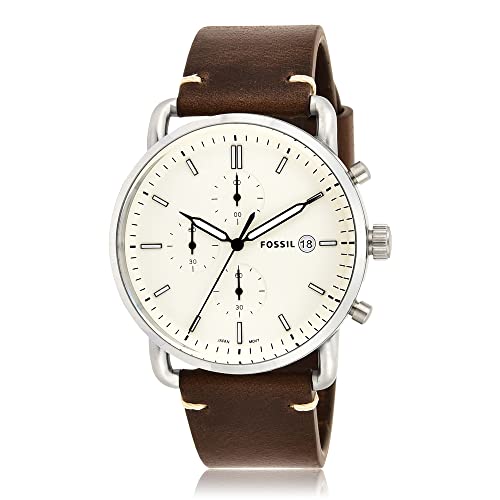 Fossil Men's Commuter Quartz Leather Chronograph Watch, Color: Silver, Brown (Model: FS5402)