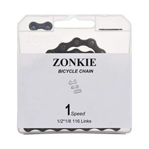 ZONKIE Bike Chain Single-Speed, Bicycle Chain 1 Speed, 1/2 × 1/8 inch,116 Links