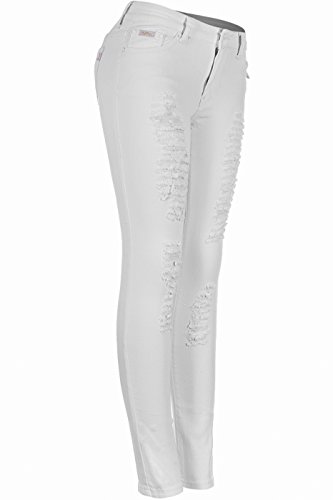 BodiLove Women's Stretchy 5 Pocket Destroyed White Skinny Jeans Back to School Junior Clothing Apparel White 9