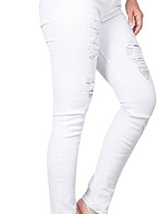 BodiLove Women's Stretchy 5 Pocket Destroyed White Skinny Jeans Back to School Junior Clothing Apparel White 9