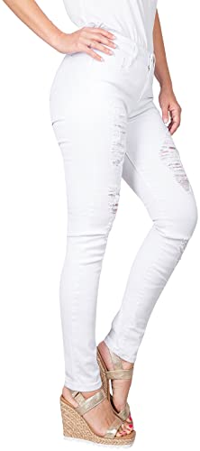 BodiLove Women's Stretchy 5 Pocket Destroyed White Skinny Jeans Back to School Junior Clothing Apparel White 9