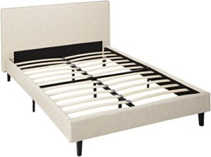 modway anya upholstered beige full platform bed with wood slat support