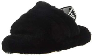 ugg kids' fluff yeah slide slipper, black, 4