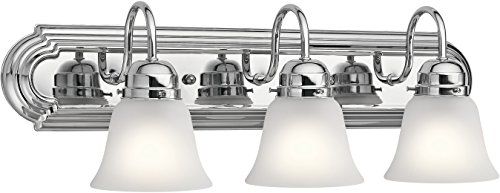 Kichler 24" 3-Light Vanity Bath Light in Chrome, Modern Bathroom Light with Clear Satin Etched Glass, (24" W x 8" H), 5337CHS