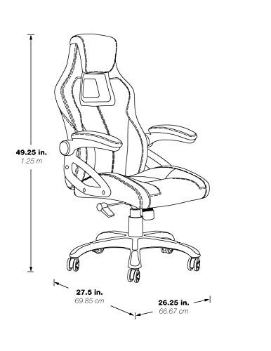 OSP Home Furnishings Mesh and Bonded Leather Adjustable Race Car Office Chair, Charcoal Grey and Red