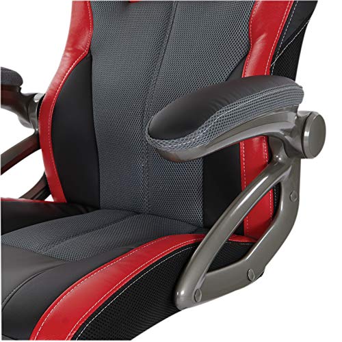 OSP Home Furnishings Mesh and Bonded Leather Adjustable Race Car Office Chair, Charcoal Grey and Red