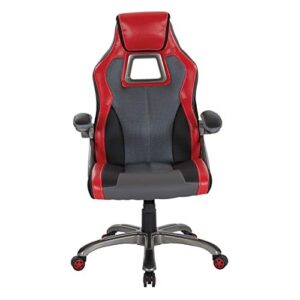 OSP Home Furnishings Mesh and Bonded Leather Adjustable Race Car Office Chair, Charcoal Grey and Red