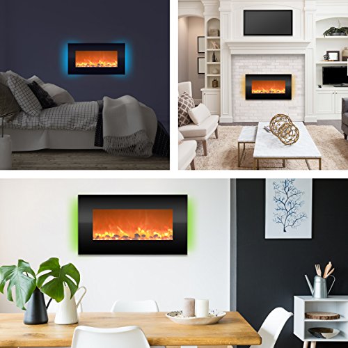 Northwest 80-BL31-2001 Electric Fireplace-Wall Mounted with 13 Backlight Colors, Adjustable Heat and Remote Control-31 inch, 31", Black