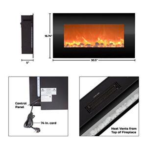 Northwest 80-BL31-2001 Electric Fireplace-Wall Mounted with 13 Backlight Colors, Adjustable Heat and Remote Control-31 inch, 31", Black