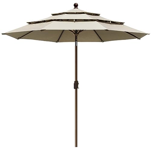 EliteShade USA 10-Year-Non-Fading Sunumbrella 9Ft 3 Tiers Market Umbrella Patio Umbrella Outdoor Table Umbrella with Ventilation,Antique Beige