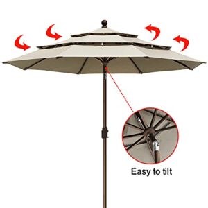 EliteShade USA 10-Year-Non-Fading Sunumbrella 9Ft 3 Tiers Market Umbrella Patio Umbrella Outdoor Table Umbrella with Ventilation,Antique Beige