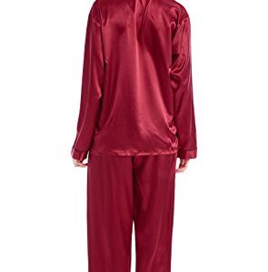 Tony & Candice Women's Classic Satin Pajama Set Sleepwear Loungewear (Large, Burgundy with Black Piping)