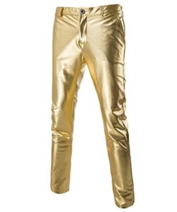 boyland mens casual night club metallic moto style flat front faux leather pants novelty straight leg trousers disco