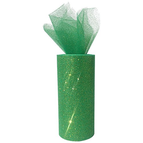 Just Artifacts Glitter Tulle Fabric Roll 25-Yards Length x 6-Inch Width (Color: Kelly Green)