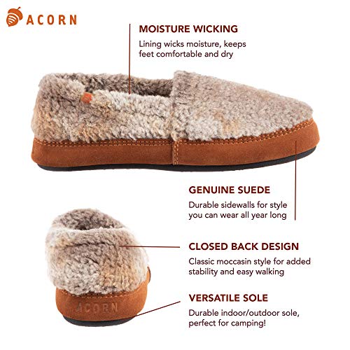 Acorn Women's Moc Slipper – Cozy, Comfortable Moccasins for Women – House Shoes with Memory Foam Cloud Cushioning and Indoor / Outdoor Sole, Wooly Stripes, 8-9