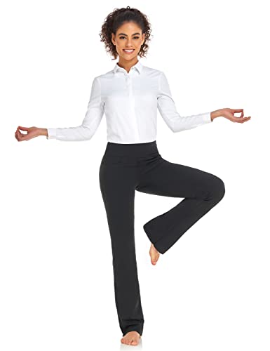 Safort 28" 30" 32" 34" Inseam Regular Tall Bootcut Yoga Pants, 4 Pockets, UPF50+, Black, L