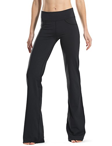 Safort 28" 30" 32" 34" Inseam Regular Tall Bootcut Yoga Pants, 4 Pockets, UPF50+, Black, L