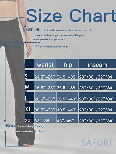 Safort 28" 30" 32" 34" Inseam Regular Tall Bootcut Yoga Pants, 4 Pockets, UPF50+, Black, L