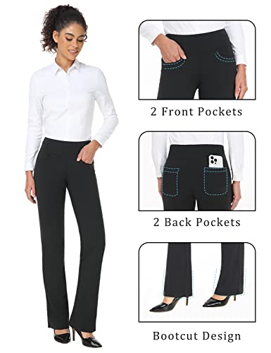 Safort 28" 30" 32" 34" Inseam Regular Tall Bootcut Yoga Pants, 4 Pockets, UPF50+, Black, L