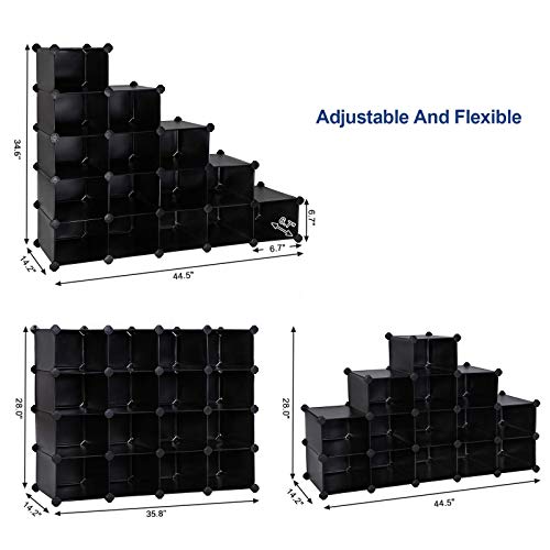 SONGMICS Shoe Rack, Space-Saving 15-Slot Plastic Storage Organizer Unit, Modular Cabinet, Ideal for Entryway Hallway Closet Garage, 44.5 x 14.2 x 34.6 Inches, Black ULPC44H