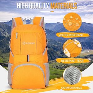 ZOMAKE Lightweight Packable Backpack 35L - Light Foldable Backpacks Water Resistant Collapsible Hiking Backpack - Compact Folding Day Pack for Travel Camping(Yellow)