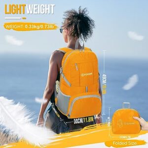 ZOMAKE Lightweight Packable Backpack 35L - Light Foldable Backpacks Water Resistant Collapsible Hiking Backpack - Compact Folding Day Pack for Travel Camping(Yellow)