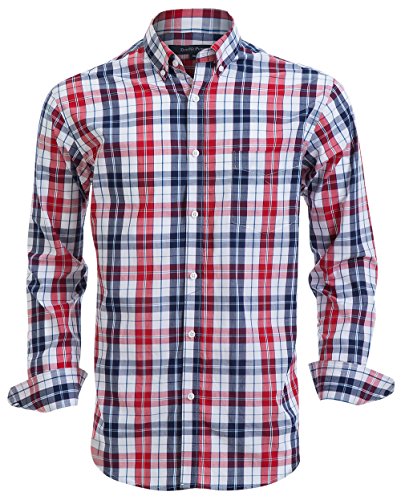 Double Pump Mens Button Down Shirts Cotton Long Sleeve Shirts Regular Fit (SL02A,L)