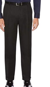 perry ellis mens classic fit elastic waist double pleated cuffed dress pants, black, 38w x 32l us