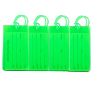 4 packs colorful flexible travel luggage tags for baggage bags/suitcases - name id labels set for travel - green