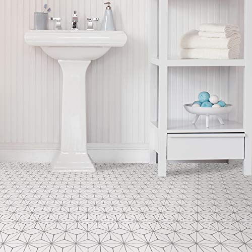 FloorPops FP2481 Kikko Peel Stick Floor Tiles, White & Off-White