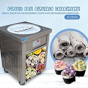 Kolice Commercial ETL UL NSF fry ice cream rolled machine, fried ice cream machine, roll ice cream machine, snack food equipment-22" single round pan, auto defrost, smart AI temperature controller