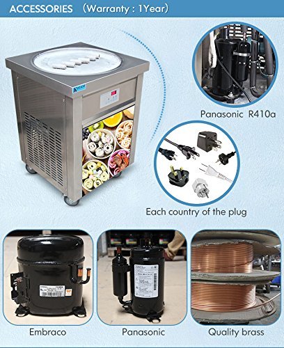 Kolice Commercial ETL UL NSF fry ice cream rolled machine, fried ice cream machine, roll ice cream machine, snack food equipment-22" single round pan, auto defrost, smart AI temperature controller