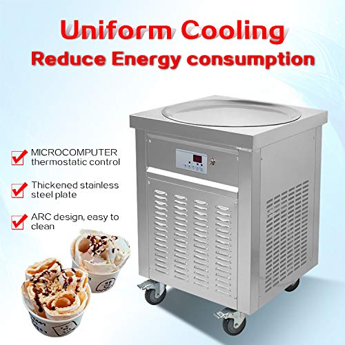 Kolice Commercial ETL UL NSF fry ice cream rolled machine, fried ice cream machine, roll ice cream machine, snack food equipment-22" single round pan, auto defrost, smart AI temperature controller