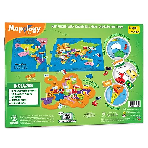 Imagimake Mapology World Map Puzzle - Includes Country Flags & Capitals | Educational Toys for Kids 5-7 | Fun Jigsaw Puzzle for Girls & Boys Toys Age 6-8 | Games for Kids 8-12 | 7 Year Old boy Gifts