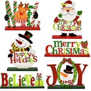 6 Christmas Table Decorations for Dinner Party Coffee Table Snowman Santa Reindeer Noel Joy Believe Merry Christmas Happy Holidays Centerpiece