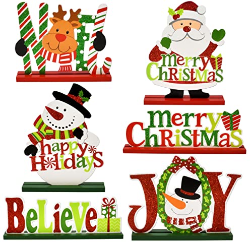 6 Christmas Table Decorations for Dinner Party Coffee Table Snowman Santa Reindeer Noel Joy Believe Merry Christmas Happy Holidays Centerpiece