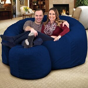 ULTIMATE SACK 6000 Bean Bag Chair w/Footstool: Giant Foam-Filled Furniture - Machine Washable Covers, Double Stitched Seams, Durable Inner Liner, and Virgin Foam Footstool Incl.(Electric Blue, Suede)