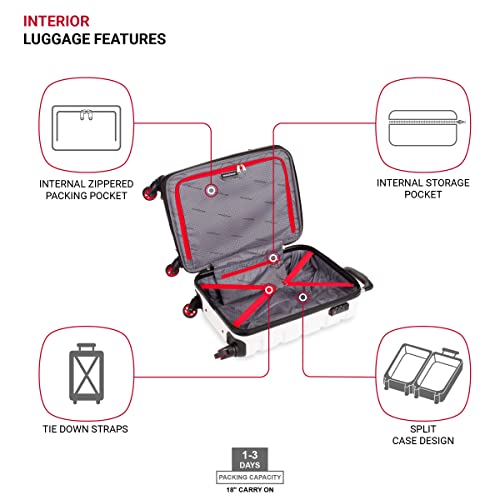 SwissGear 7366 Hardside Expandable Luggage with Spinner Wheels, White, Carry-On 19-Inch